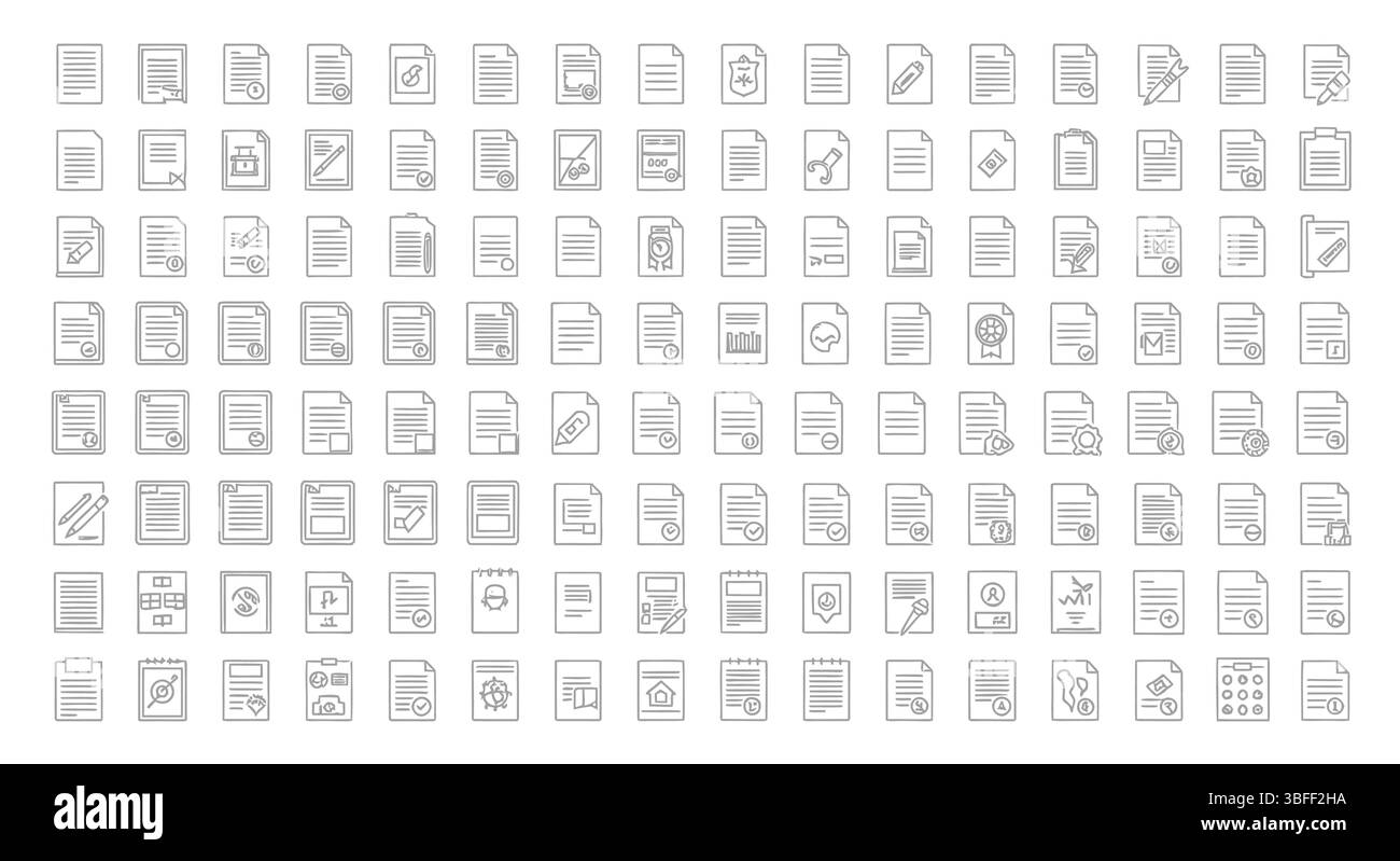 Set of Linear Document Vector Icons, Icon Sheet Stock Vector Image ...