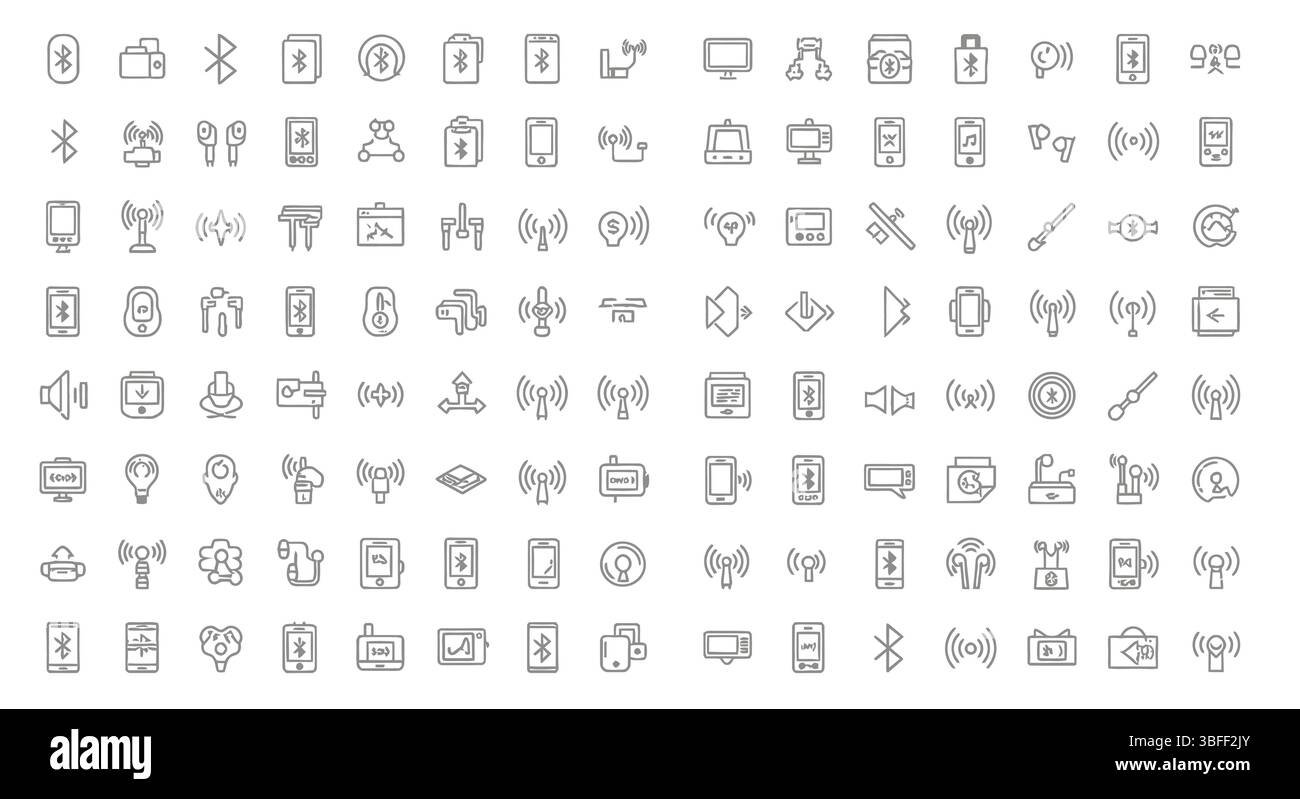 Set of Linear Bluetooth Vector Icons, Icon Sheet Stock Vector Image ...