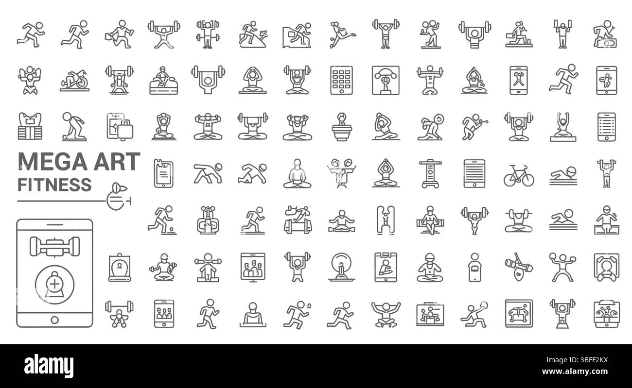 Set of Linear Fitness Vector Icons, Icon Sheet Stock Vector Image & Art ...