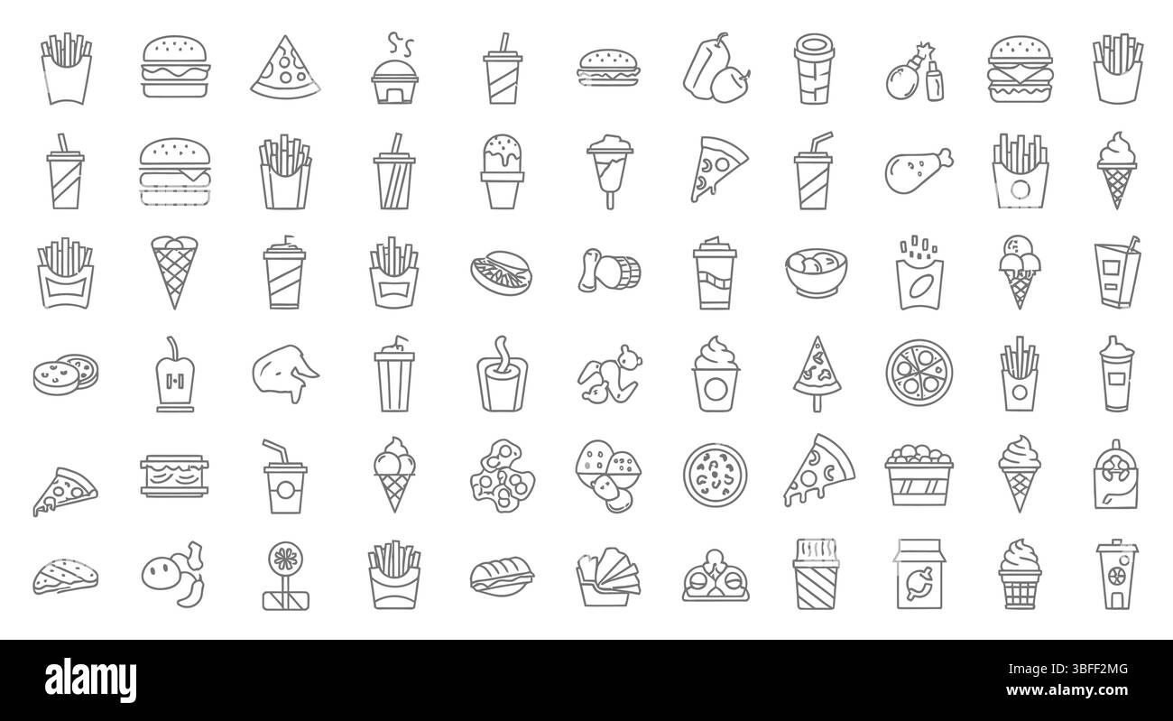 Set of Linear Fast Food Vector Icons, Icon Sheet Stock Vector Image ...