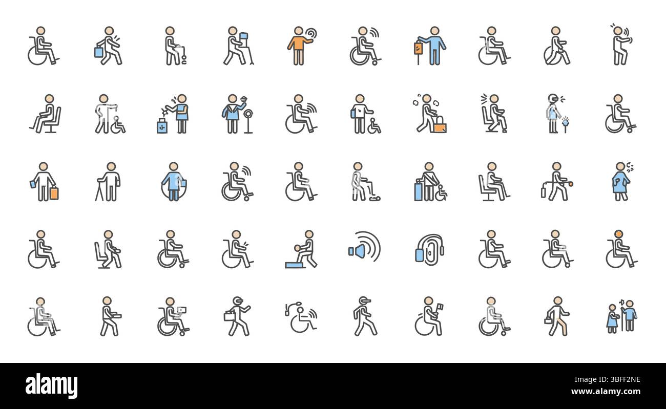Set of Linear Disability Vector Icons, Icon Sheet Stock Vector Image ...