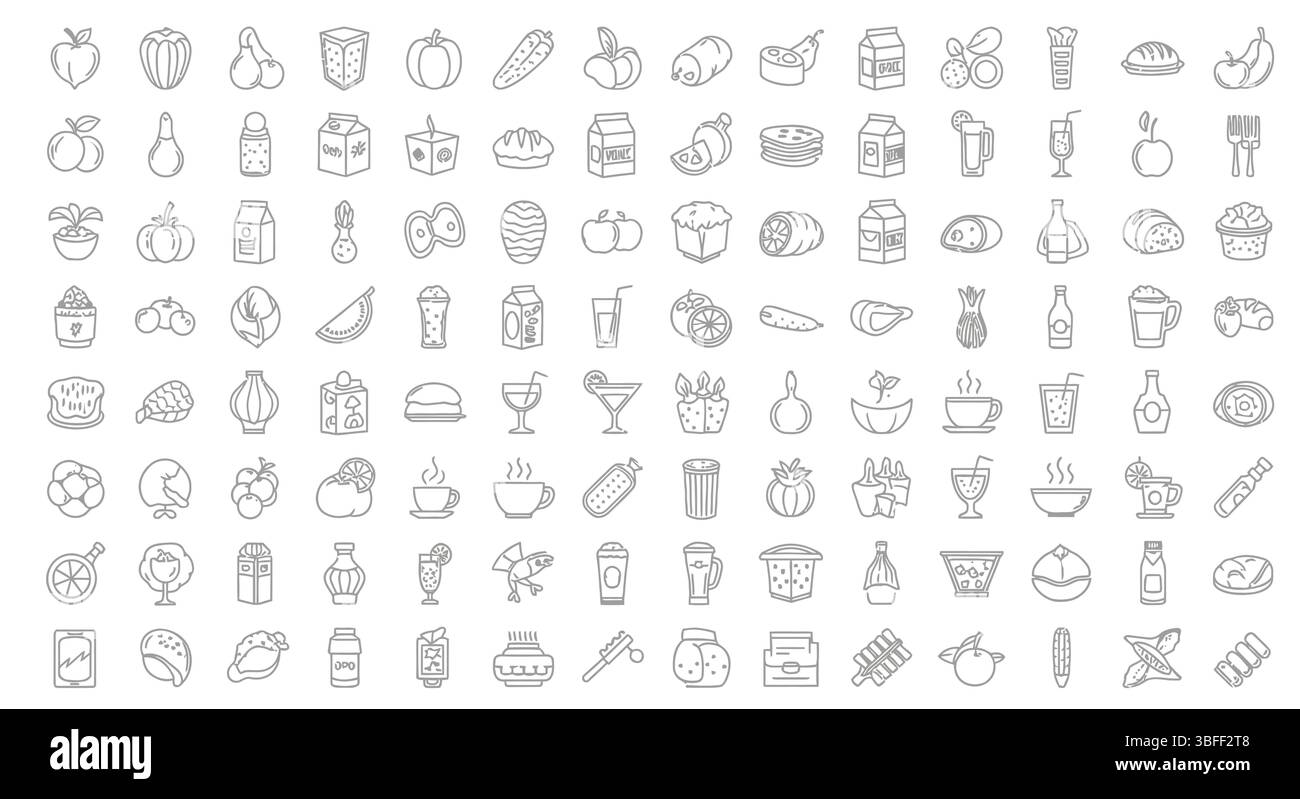Set of Linear Food and Drink Vector Icons, Icon Sheet Stock Vector ...