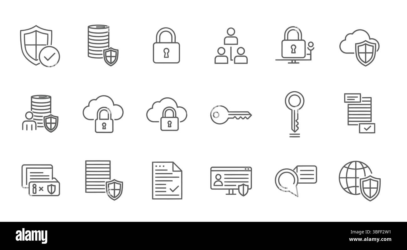 Set of Linear Data Protection Vector Icons, Icon Sheet Stock Vector ...