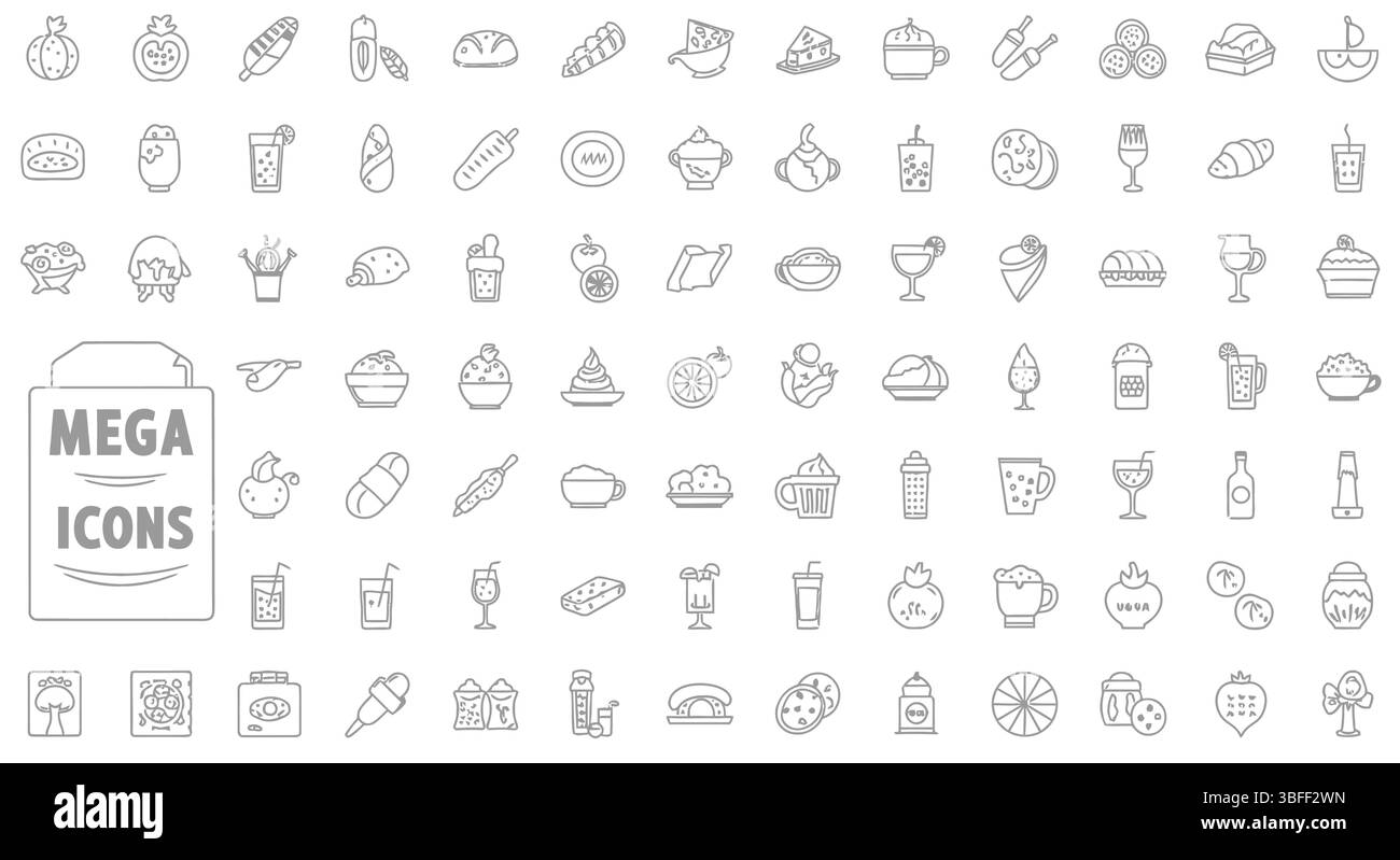 Set of Linear Food and Drink Vector Icons, Icon Sheet Stock Vector ...