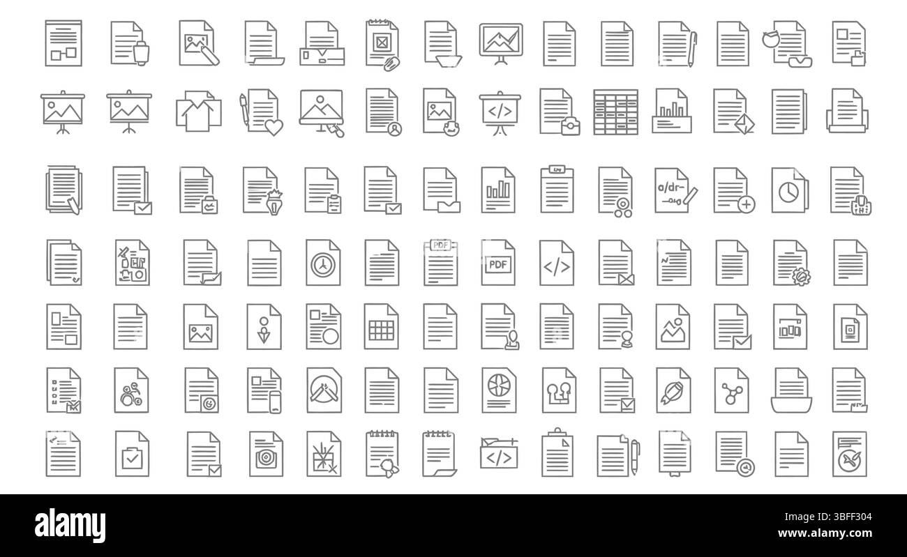 Set of Linear Document Vector Icons, Icon Sheet Stock Vector Image ...
