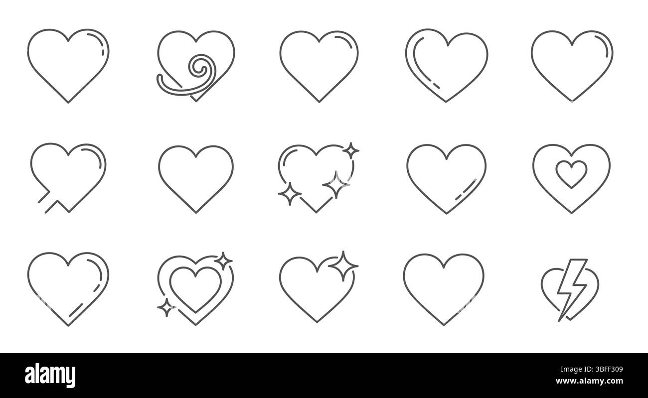 Set of Linear Heart Vector Icons, Icon Sheet Stock Vector Image & Art ...