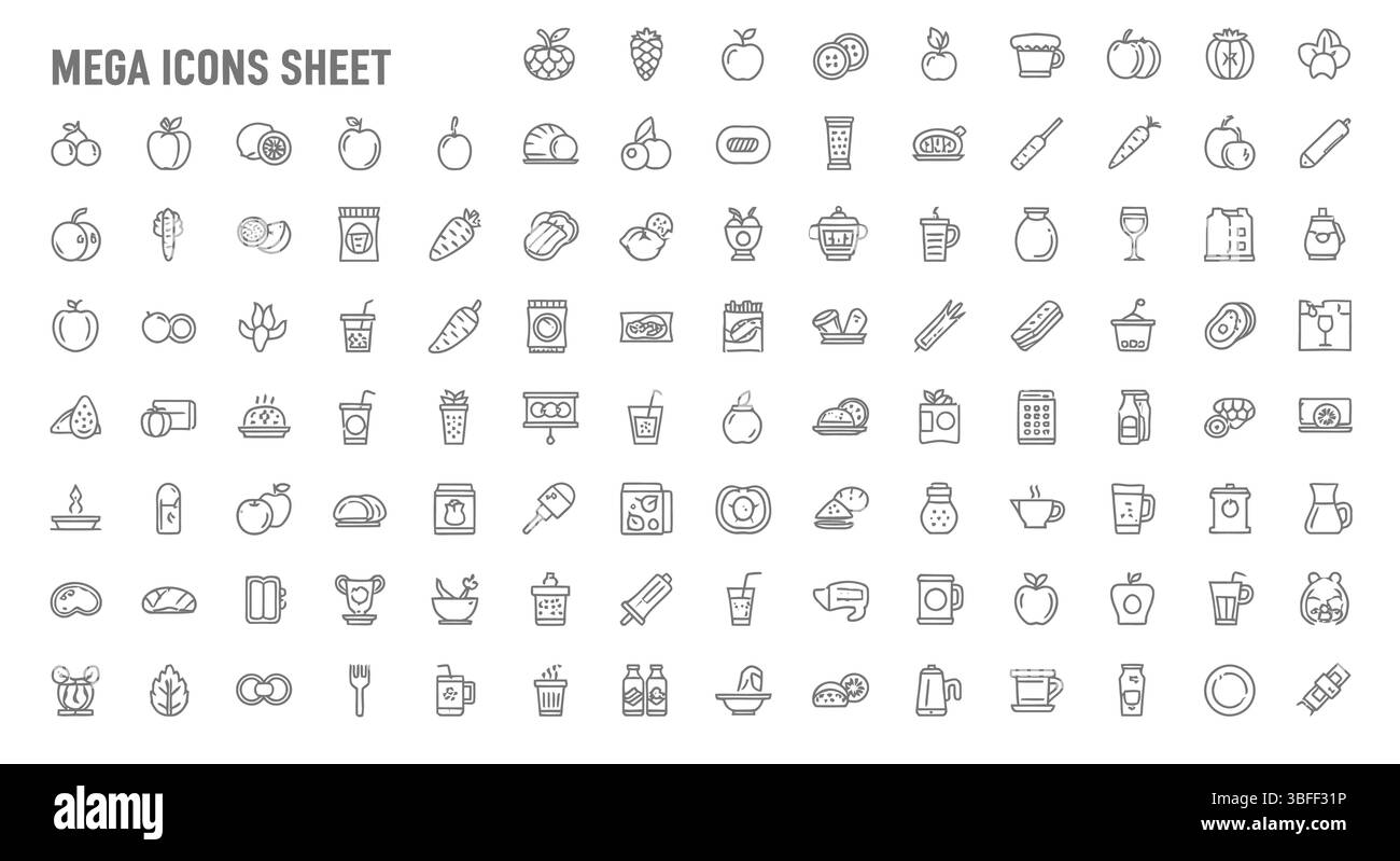 Set of Linear Food and Drink Vector Icons, Icon Sheet Stock Vector ...