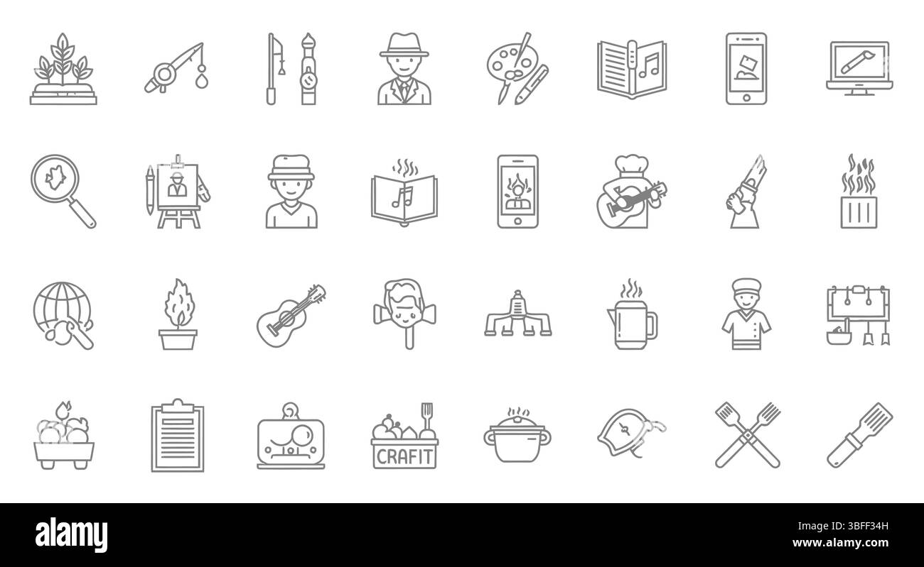 Set of Linear Hobby Vector Icons, Icon Sheet Stock Vector Image & Art - Alamy