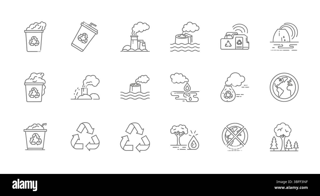 Set of Linear Pollution Vector Icons, Icon Sheet Stock Vector Image ...