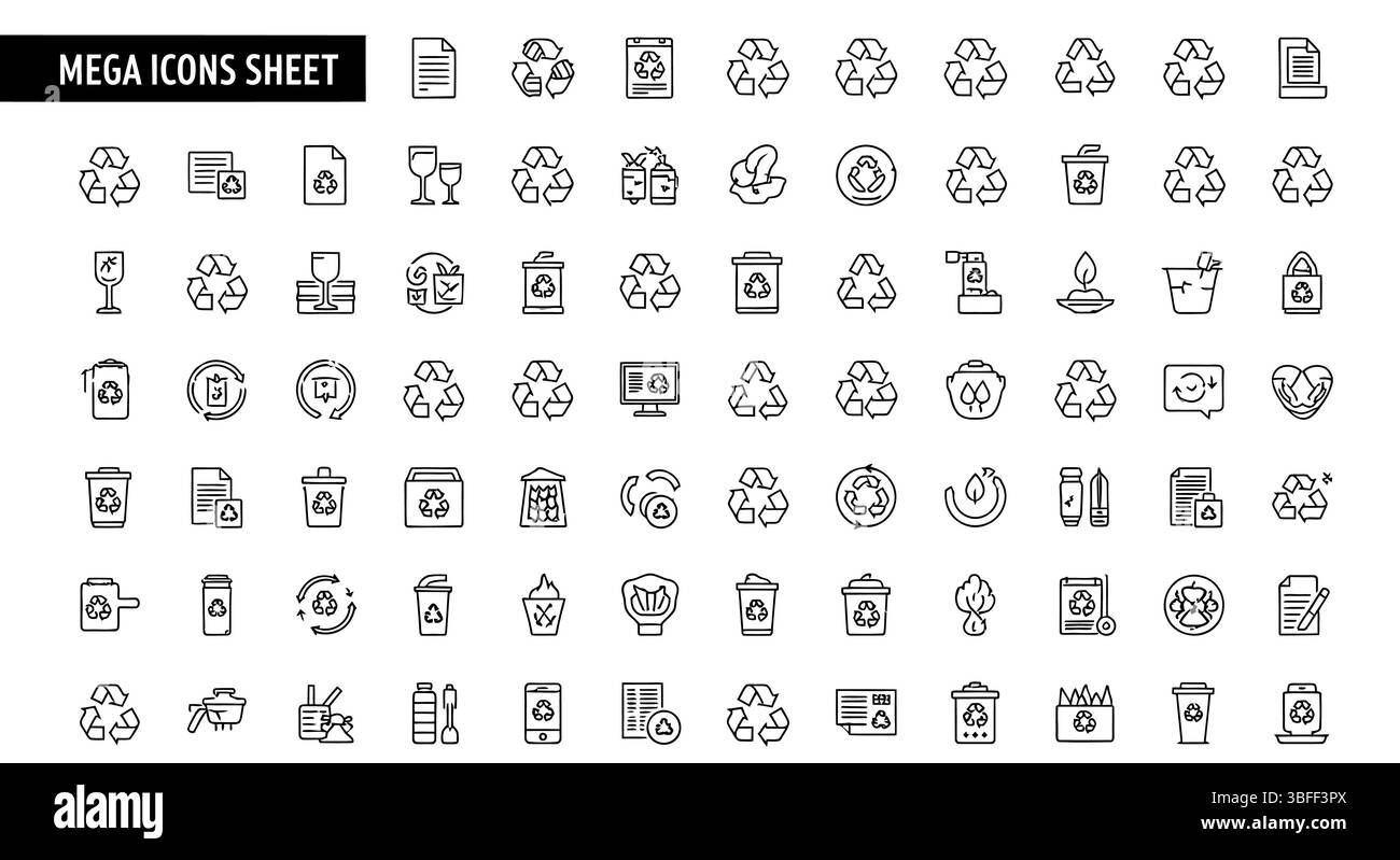 Set of Linear Recycle Vector Icons, Icon Sheet Stock Vector Image & Art ...