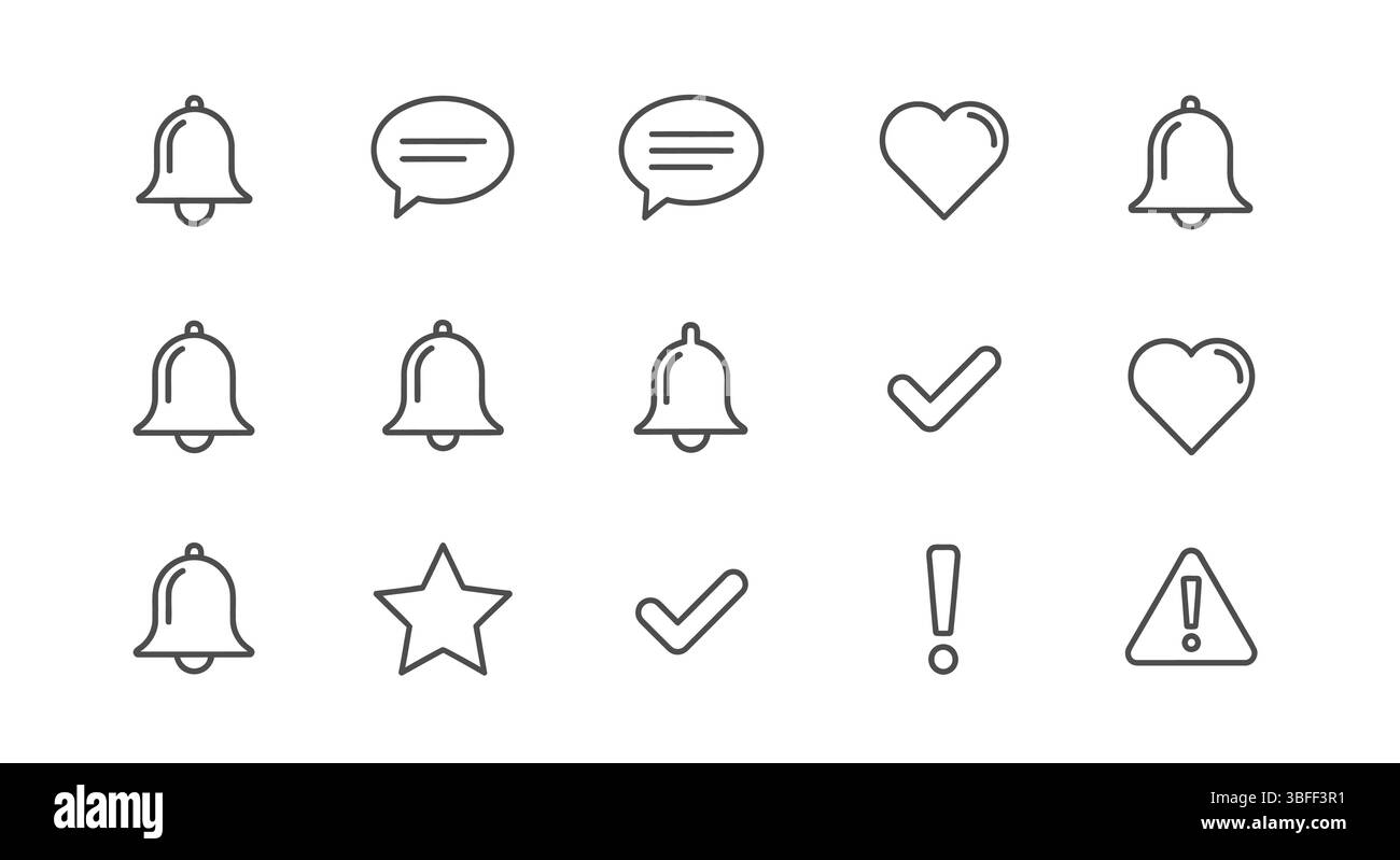 Set of Linear Notification Vector Icons, Icon Sheet Stock Vector Image ...