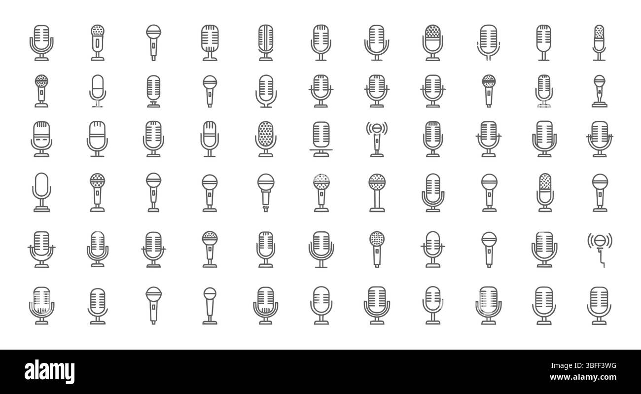Set of Linear Microphone Vector Icons, Icon Sheet Stock Vector Image ...