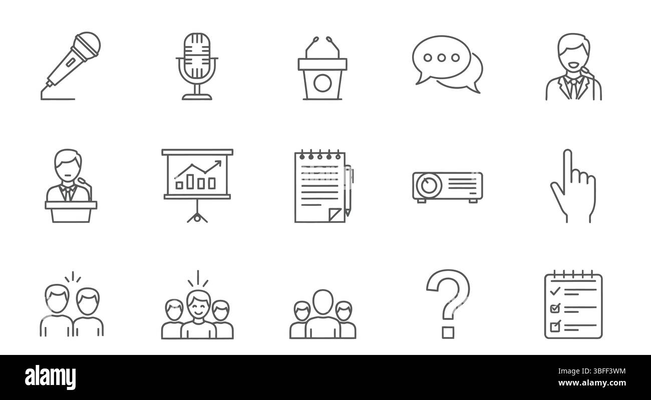 Set of Linear public Speaking Vector Icons, Icon Sheet Stock Vector ...