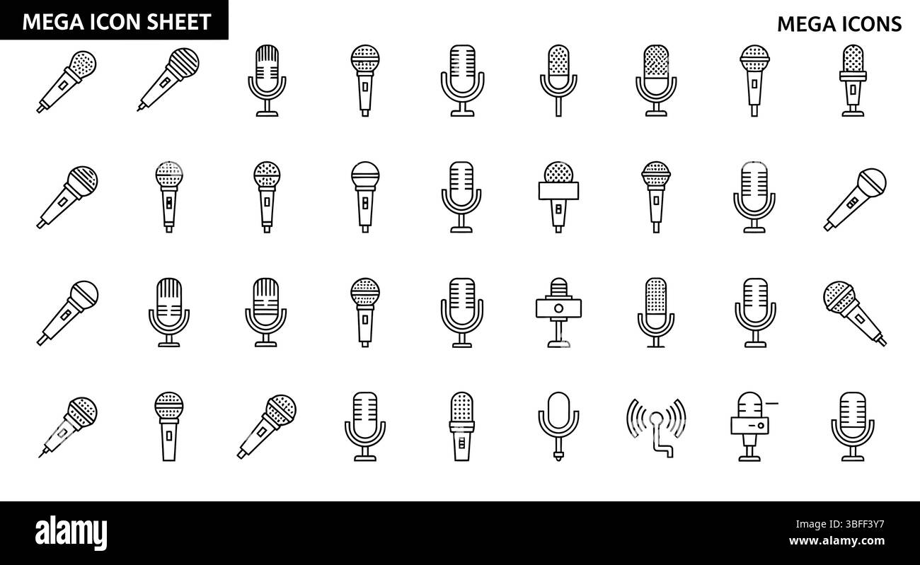 Set of Linear Microphone Vector Icons, Icon Sheet Stock Vector Image ...