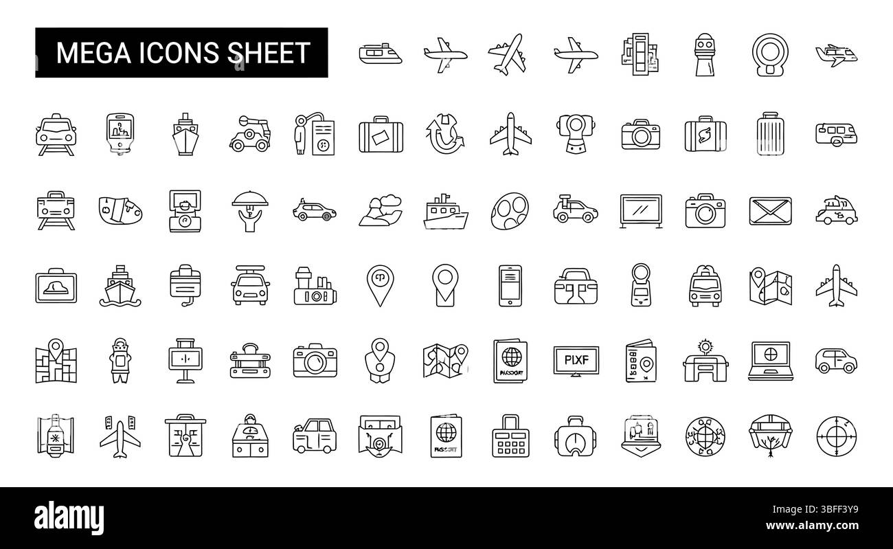 Set of Linear Travel Vector Icons, Icon Sheet Stock Vector Image & Art - Alamy
