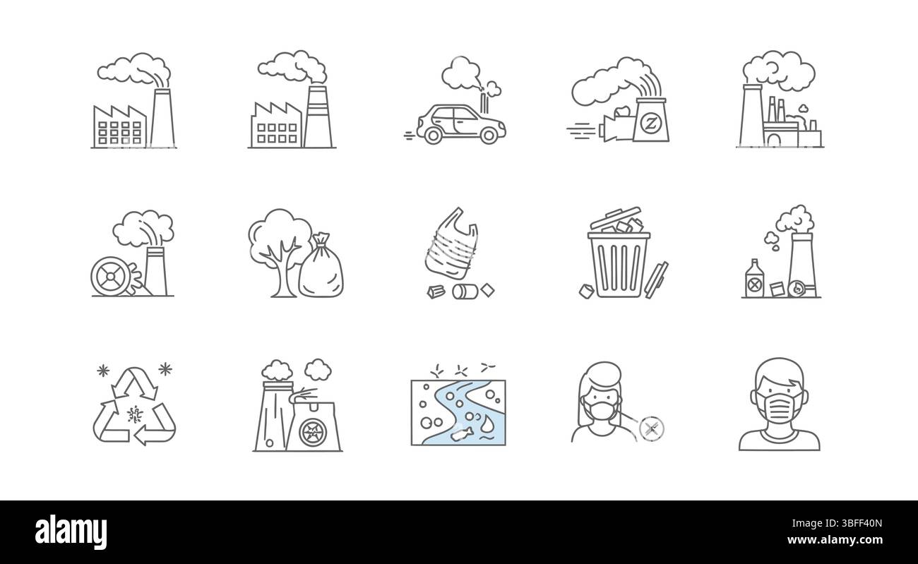 Set of Linear Pollution Vector Icons, Icon Sheet Stock Vector Image ...