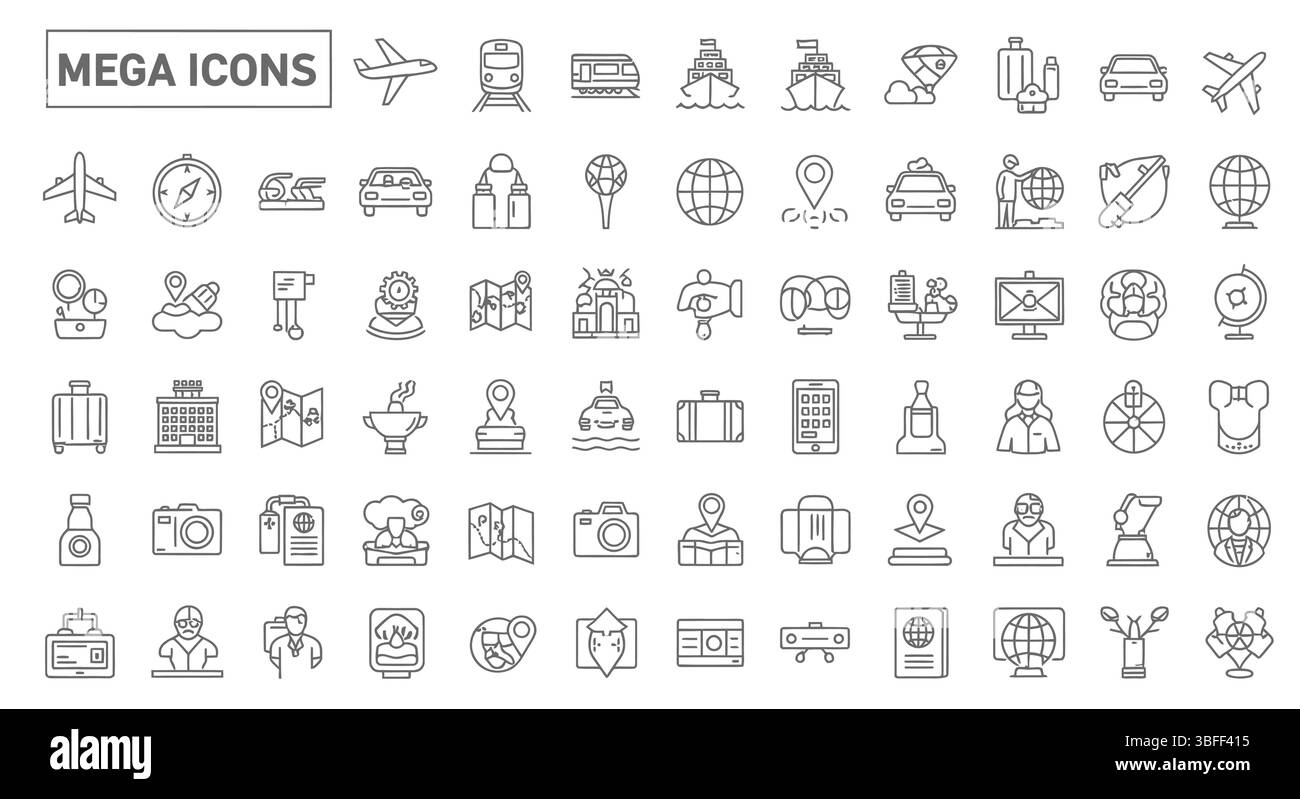 Set of Linear Travel Vector Icons, Icon Sheet Stock Vector Image & Art ...