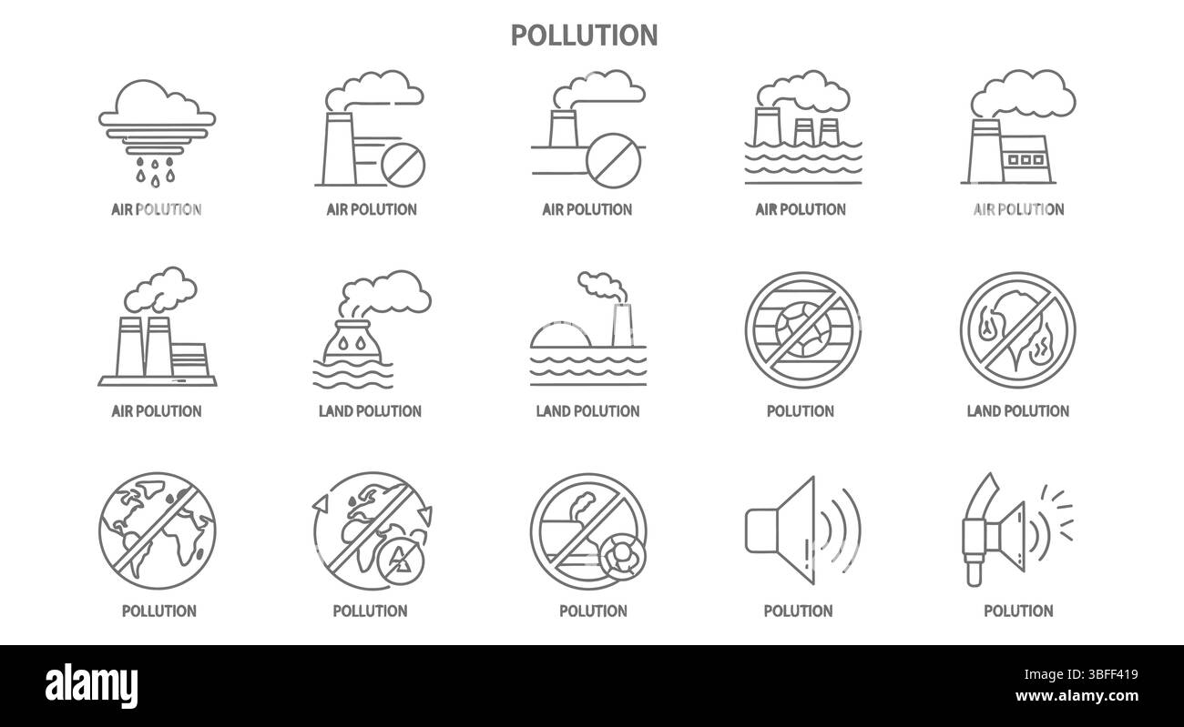 Set of Linear Pollution Vector Icons, Icon Sheet Stock Vector Image ...
