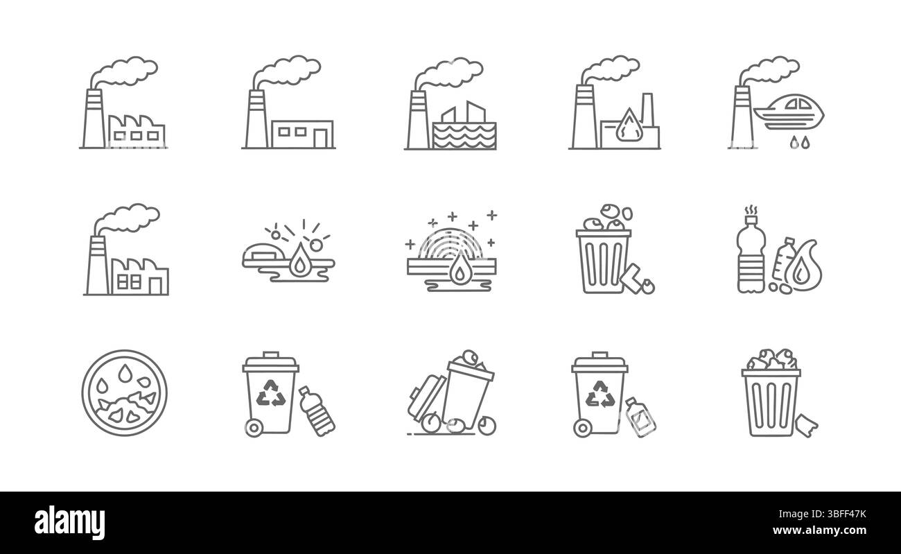 Set of Linear Pollution Vector Icons, Icon Sheet Stock Vector Image ...