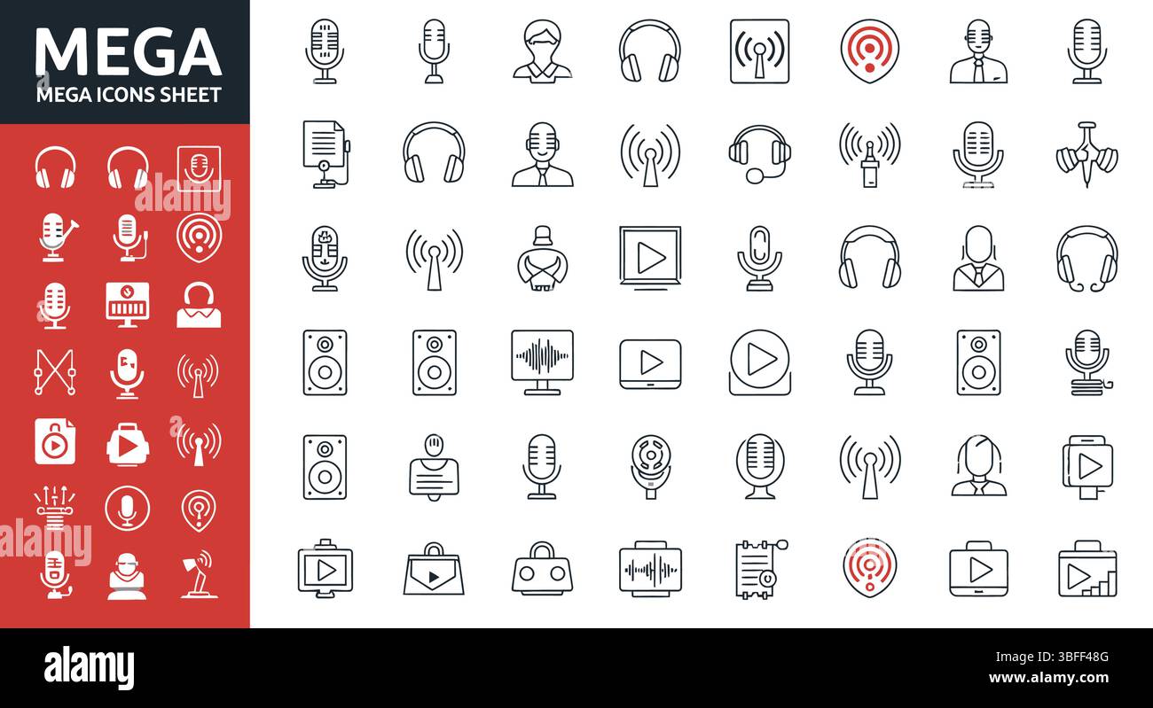 Set of Linear Podcast Vector Icons, Icon Sheet Stock Vector Image & Art ...