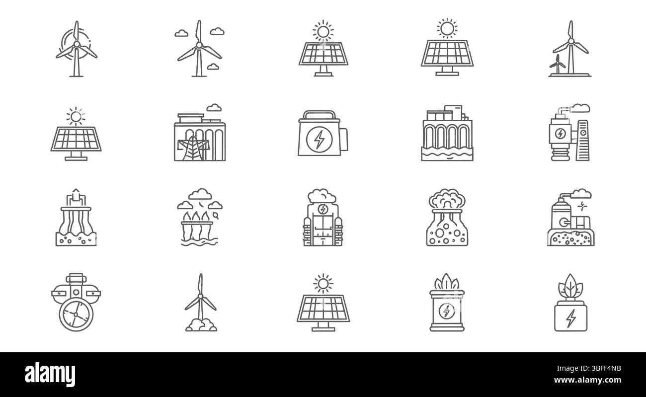 Renewable energy vector icons Black and White Stock Photos & Images - Alamy