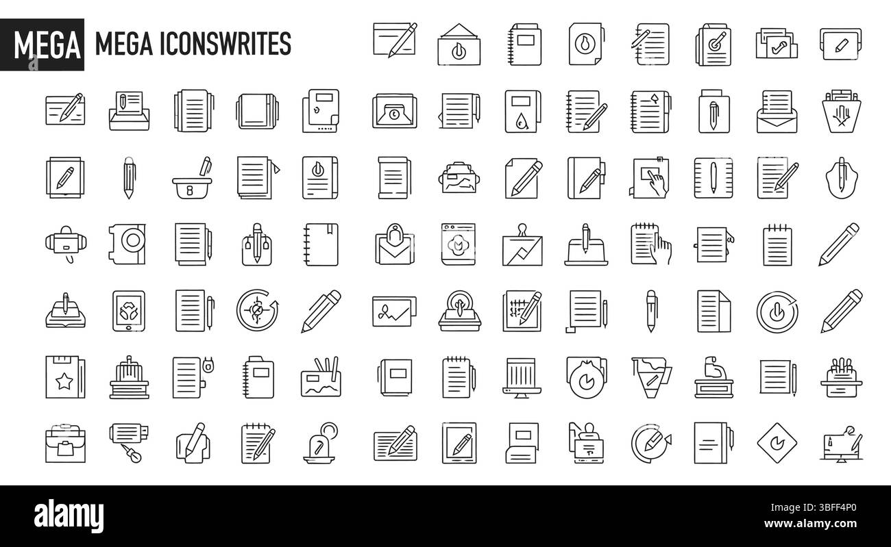 Set of Linear Writing Vector Icons, Icon Sheet Stock Vector Image & Art ...