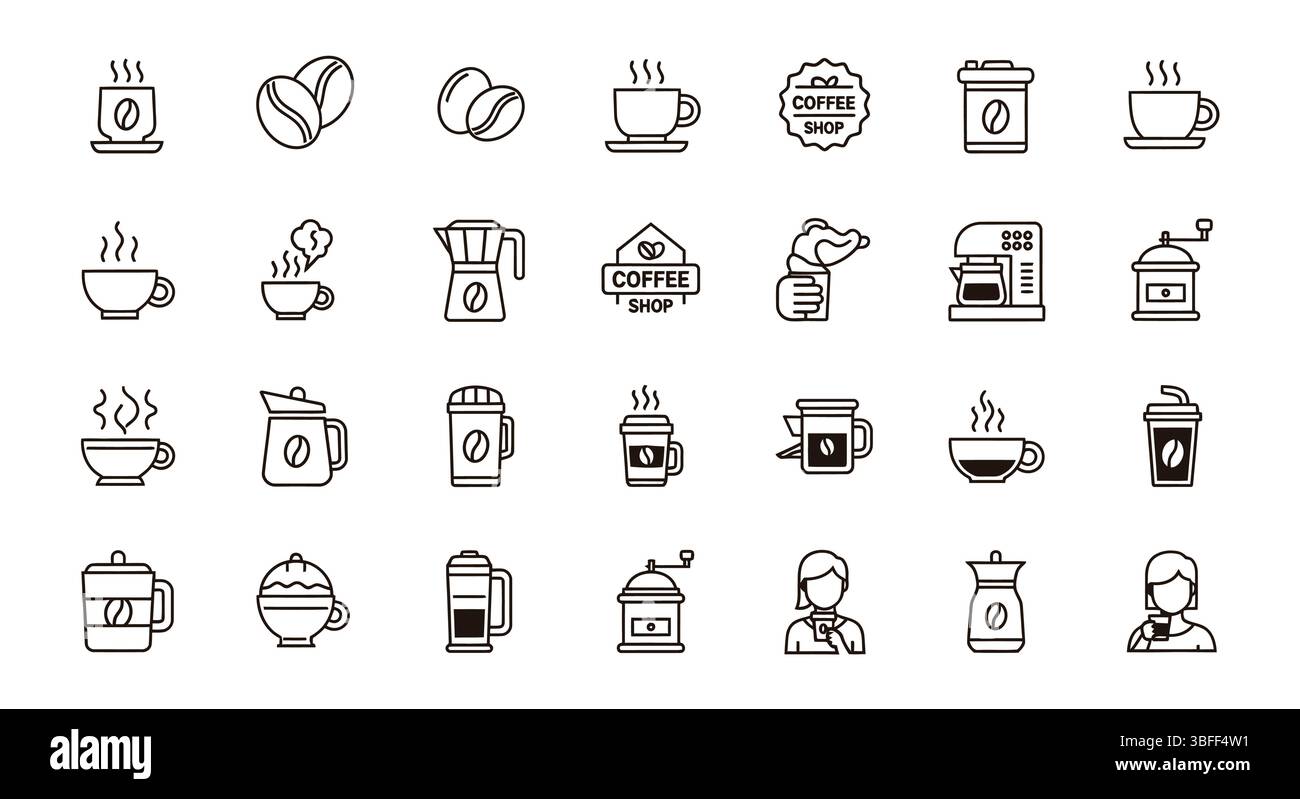 Set of Linear Coffee Vector Icons, Icon Sheet Stock Vector Image & Art ...