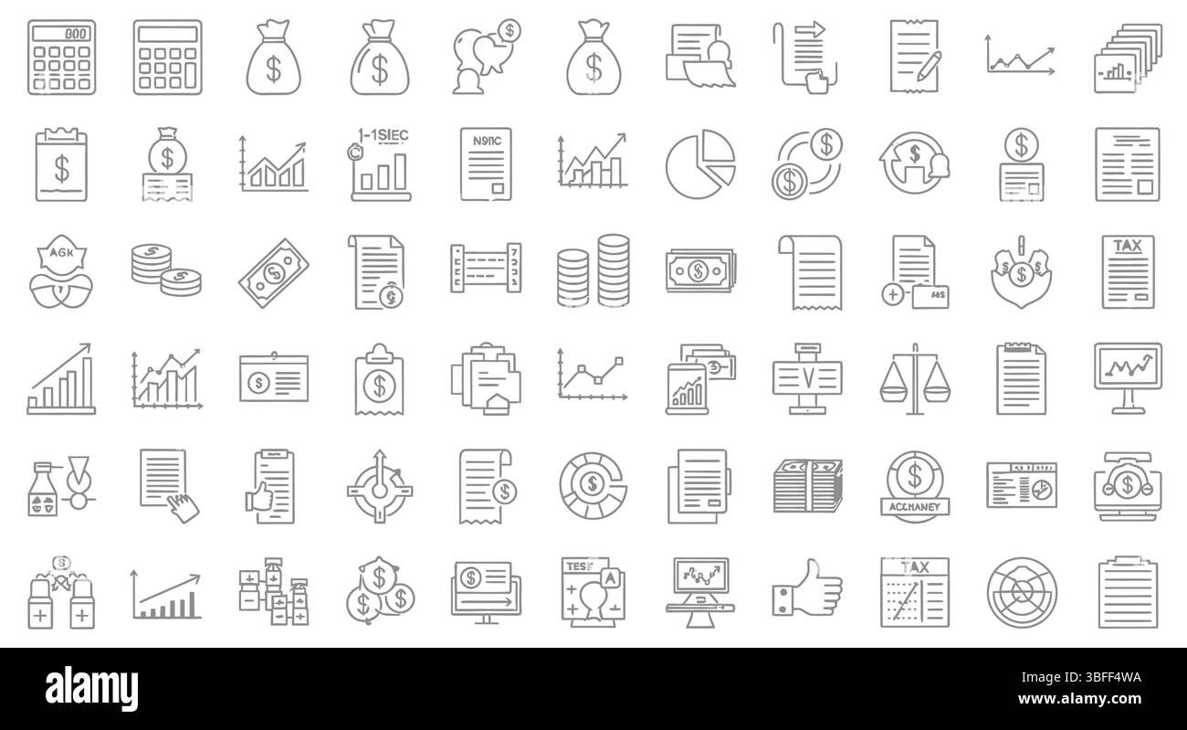 Set of Linear Accounting Vector Icons, Icon Sheet Stock Vector Image ...