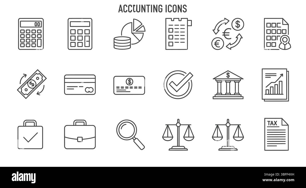 Set of Linear Accounting Vector Icons, Icon Sheet Stock Vector Image ...