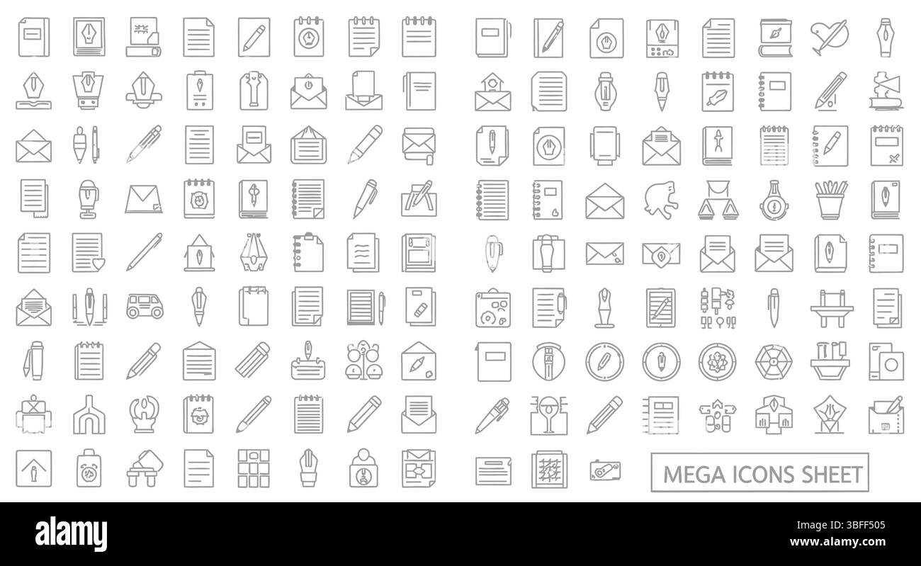 Set of Linear Writing Vector Icons, Icon Sheet Stock Vector Image & Art - Alamy