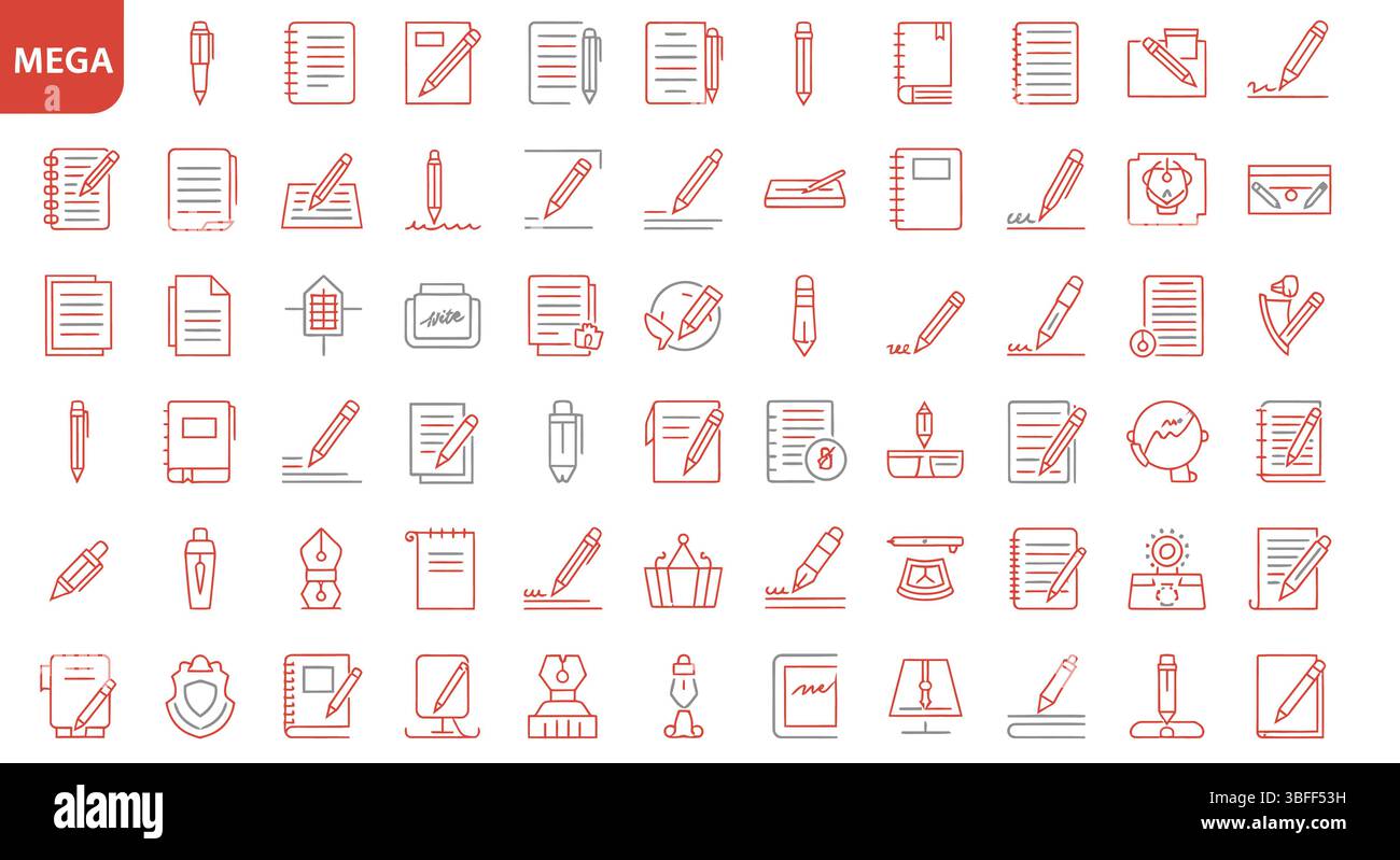 Set of Linear Writing Vector Icons, Icon Sheet Stock Vector Image & Art - Alamy