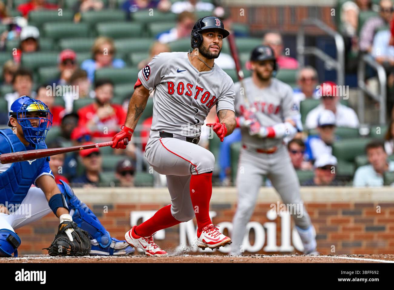 ATLANTA, GA – MAY 31: Boston first baseman Abraham Toro (29) hits the ...