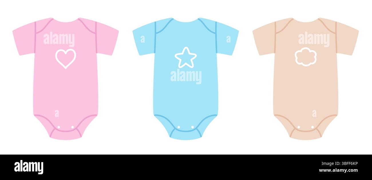 Cute cartoon baby onesie set: girl pink, boy blue and neutral unisex ...