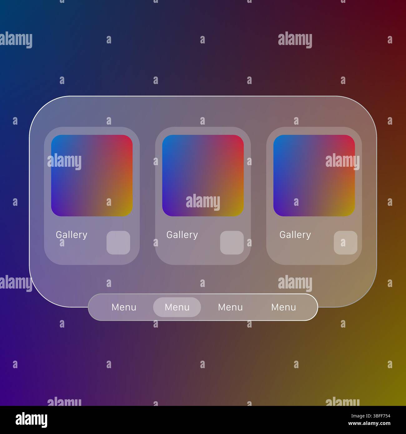 Contemporary product gallery UI design with gradient background and smooth rounded elements ...