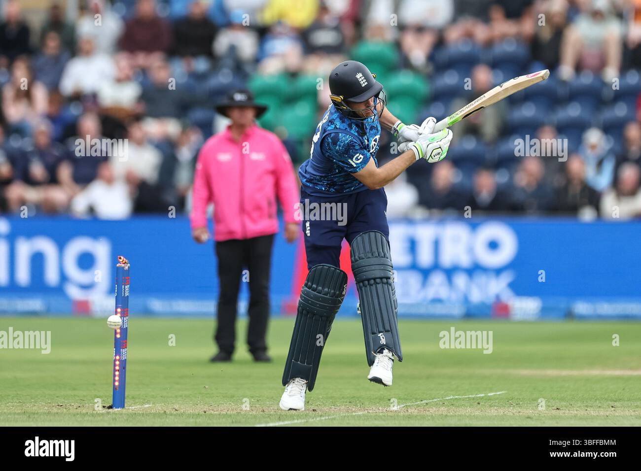 Jos Buttler of England is bowled out by Alzarri Joseph of West Indies ...