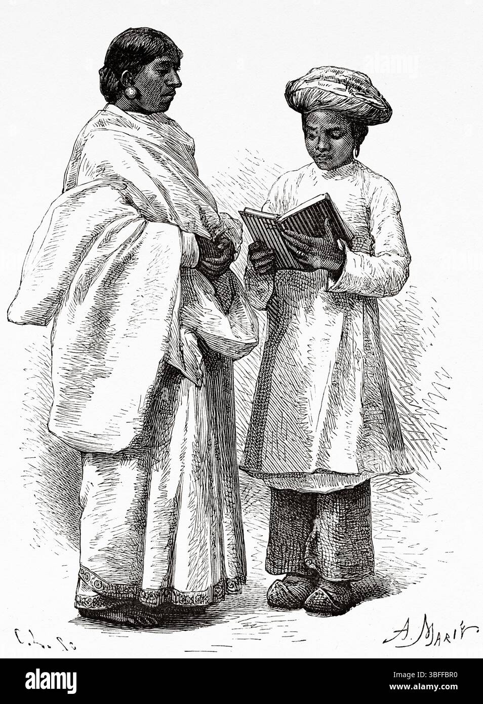 Servant woman from Bengal. India. Drawing by A. Marie. Travels in ...