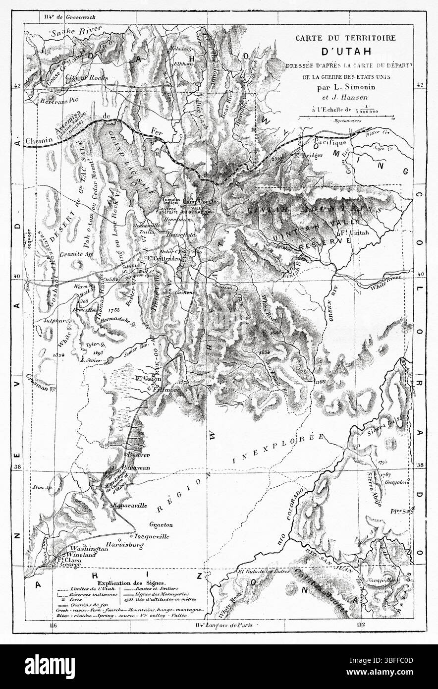 Old map of the state of Utah, United States of America.. Voyage from ...