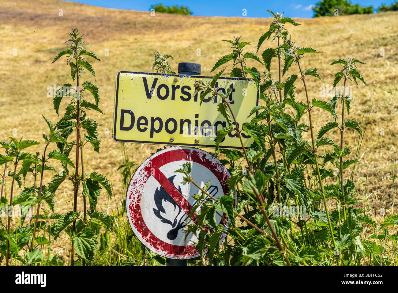 Munich, Bavaria, Germany - 30 May 2025: Warning signs at Fröttmaninger ...