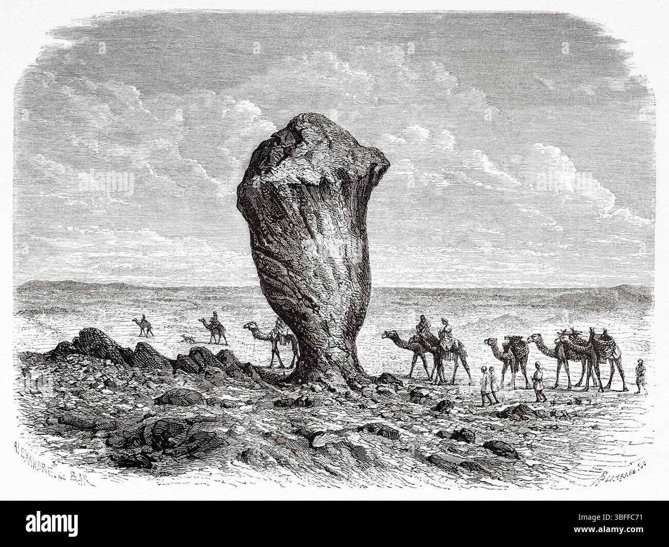 Camel caravan in the white desert, Sahara, Egypt. Africa. Drawing by ...