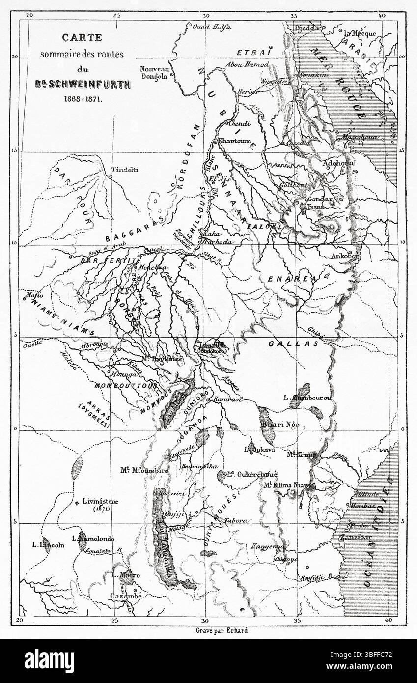 Map of Dr. Schweinfurth route on his expedition through Central Africa ...