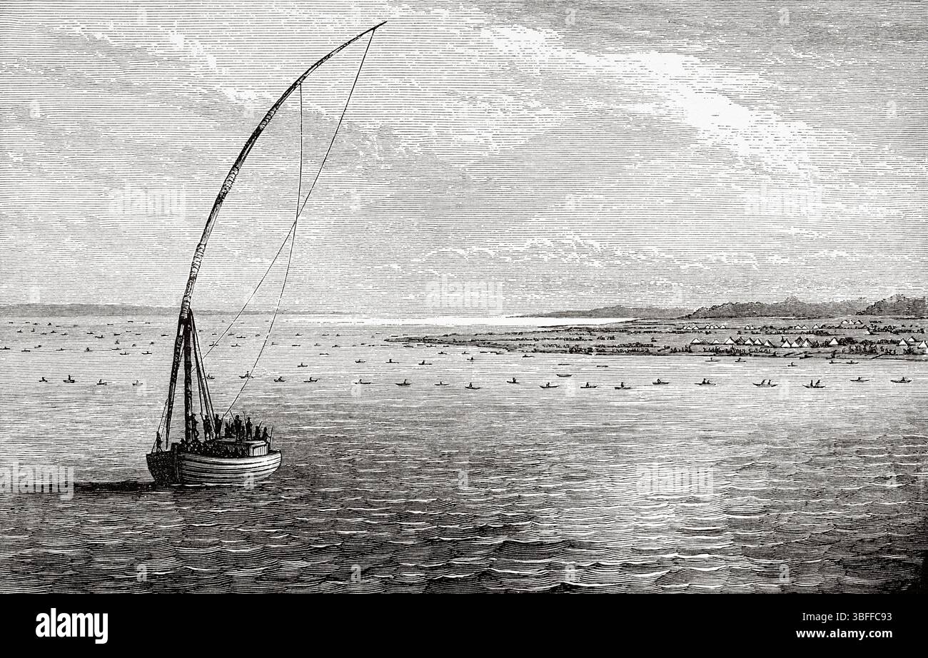 In full flight before the Shillook canoes. The Shilluk are a Nilotic ...