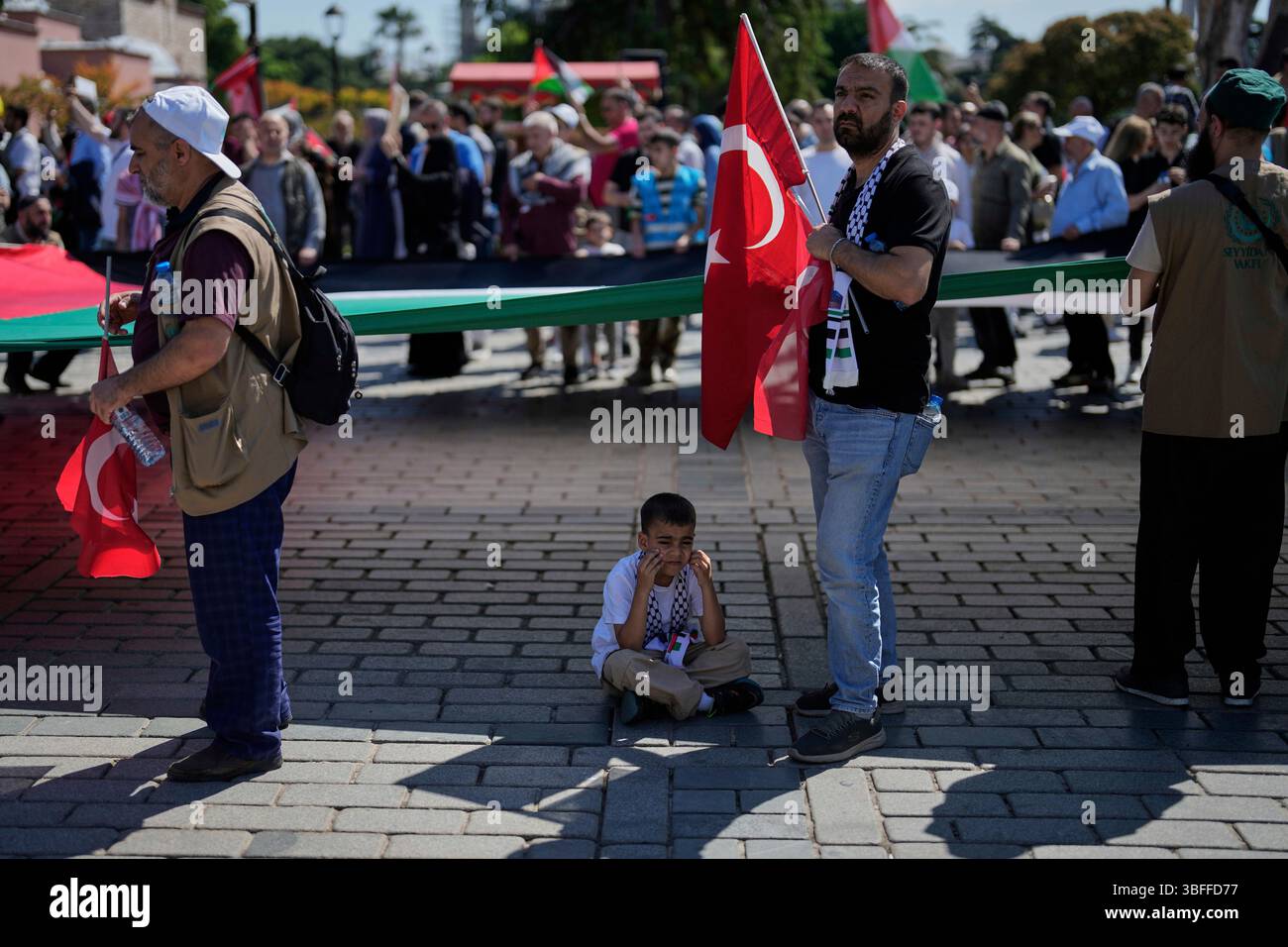 Protesters attend a pro-Palestinian demonstration outside the Byzantine ...