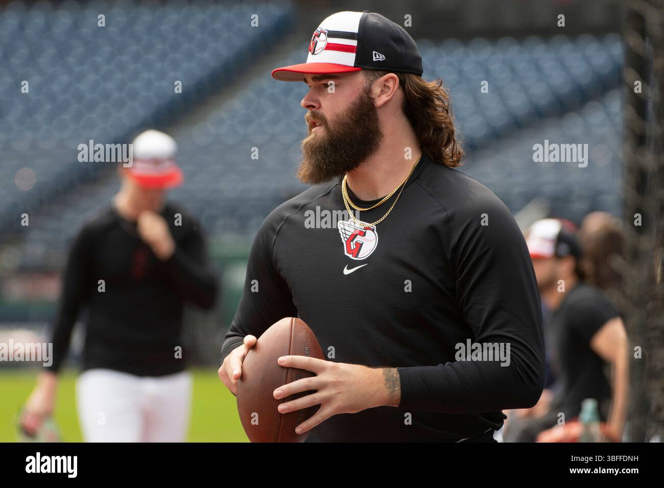 Cleveland Guardians relief pitcher Hunter Gaddis prepares to throw a ...