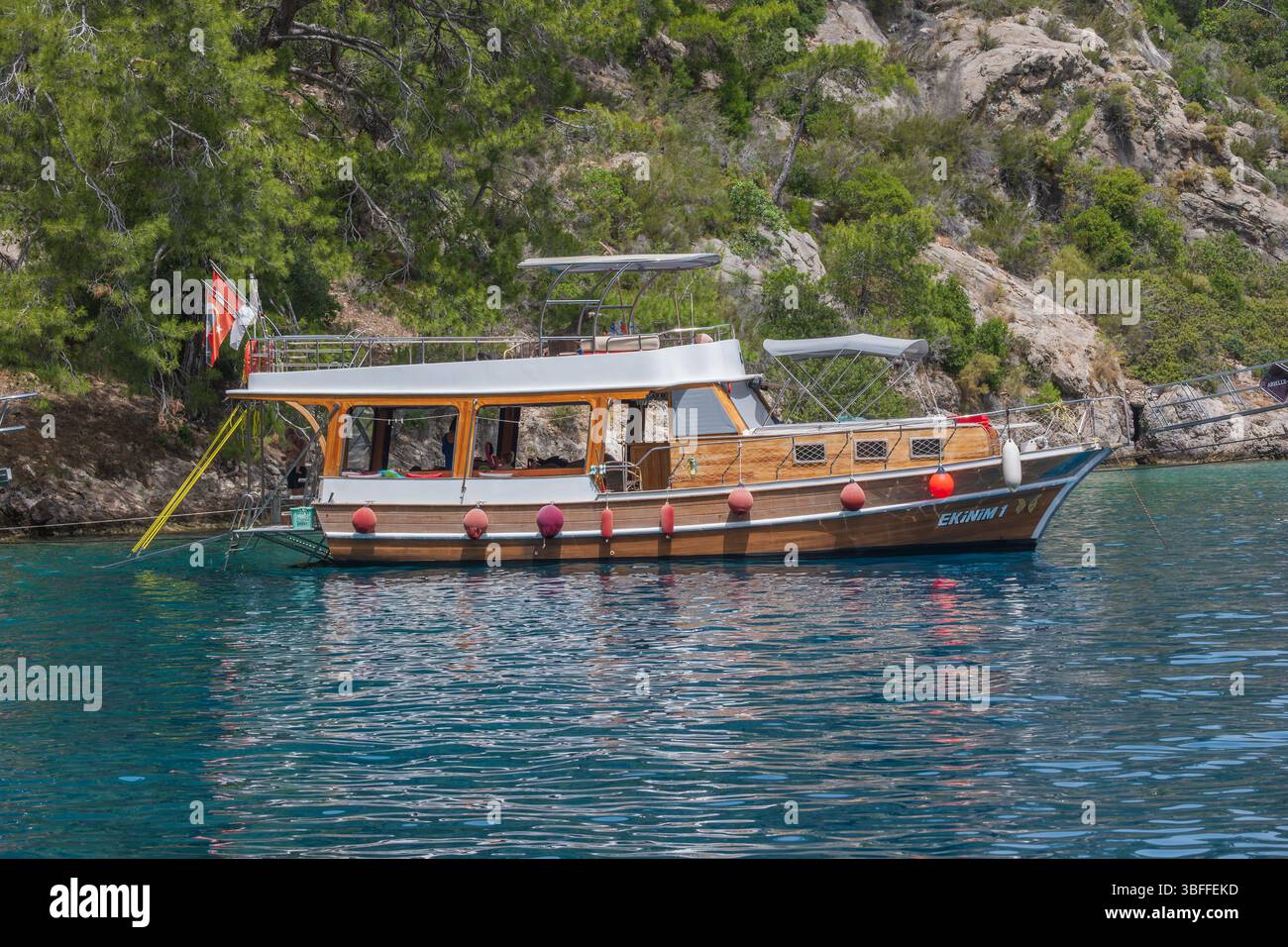 This classic Turkish "Adria" style boat showcases rich wooden detailing ...