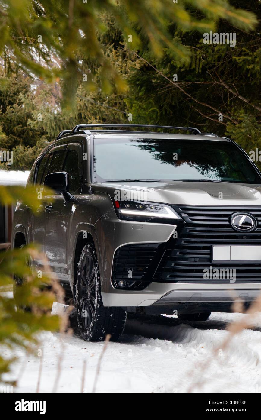 Bishkek, Kyrgyzstan - December 12, 2024: Close-up angle of Lexus LX600 ...