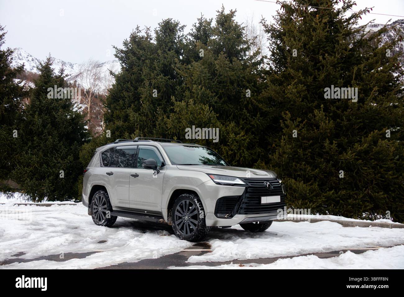 Bishkek, Kyrgyzstan - December 12, 2024: Side profile of Lexus LX600 ...