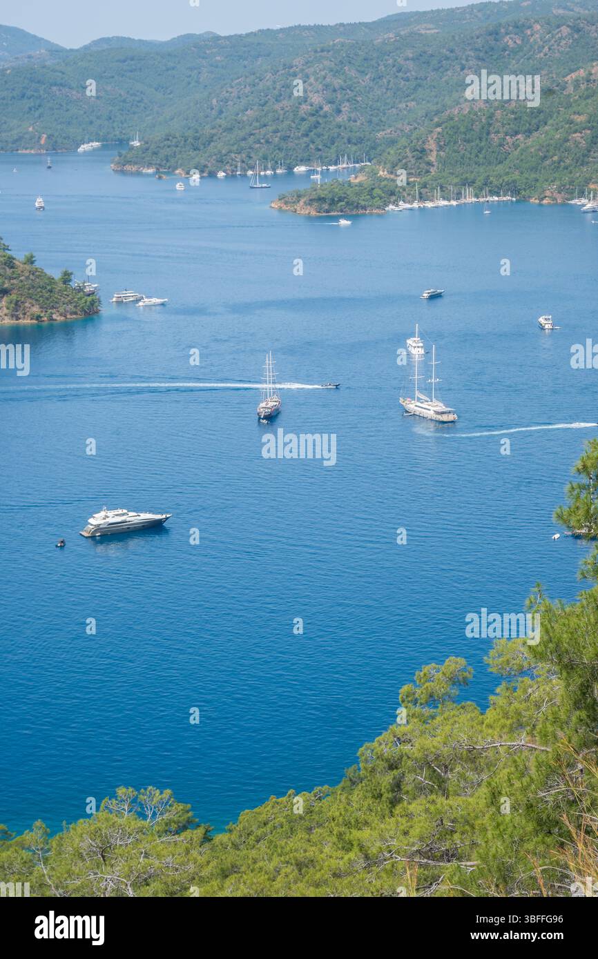 An exquisite aerial canvas showcases the grandeur of Gocek Bay, where a ...
