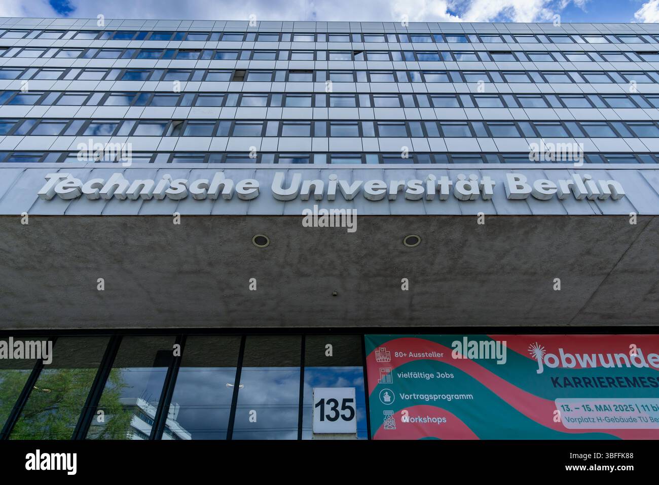 Facade of Technische Universität Berlin (TU Berlin) with clear logo and ...