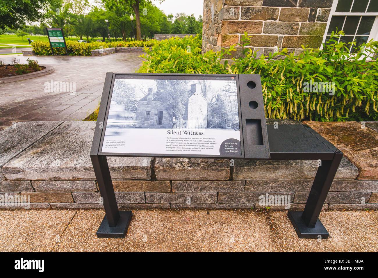 Washington D.C., USA - May 21, 2025. Interpretive sign narrates the ...