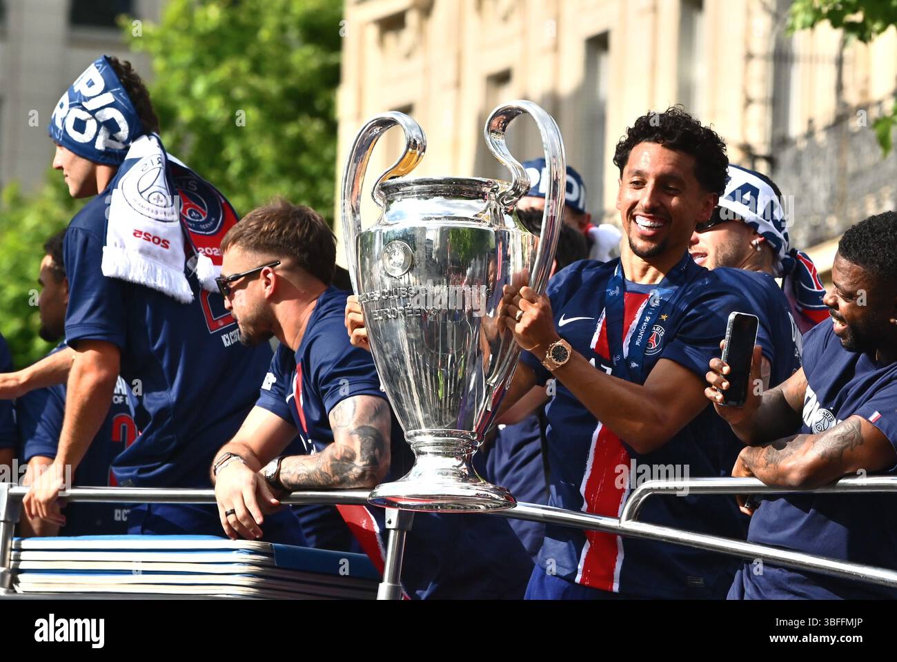 Paris, France. 01st June, 2025. Champions League: Parade of PSG players ...